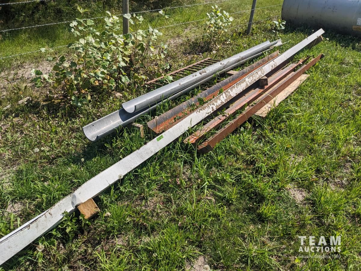 Qty of Metal Feed Troughs, (1) Eavestrough, 60 Inch Hog Panel ...
