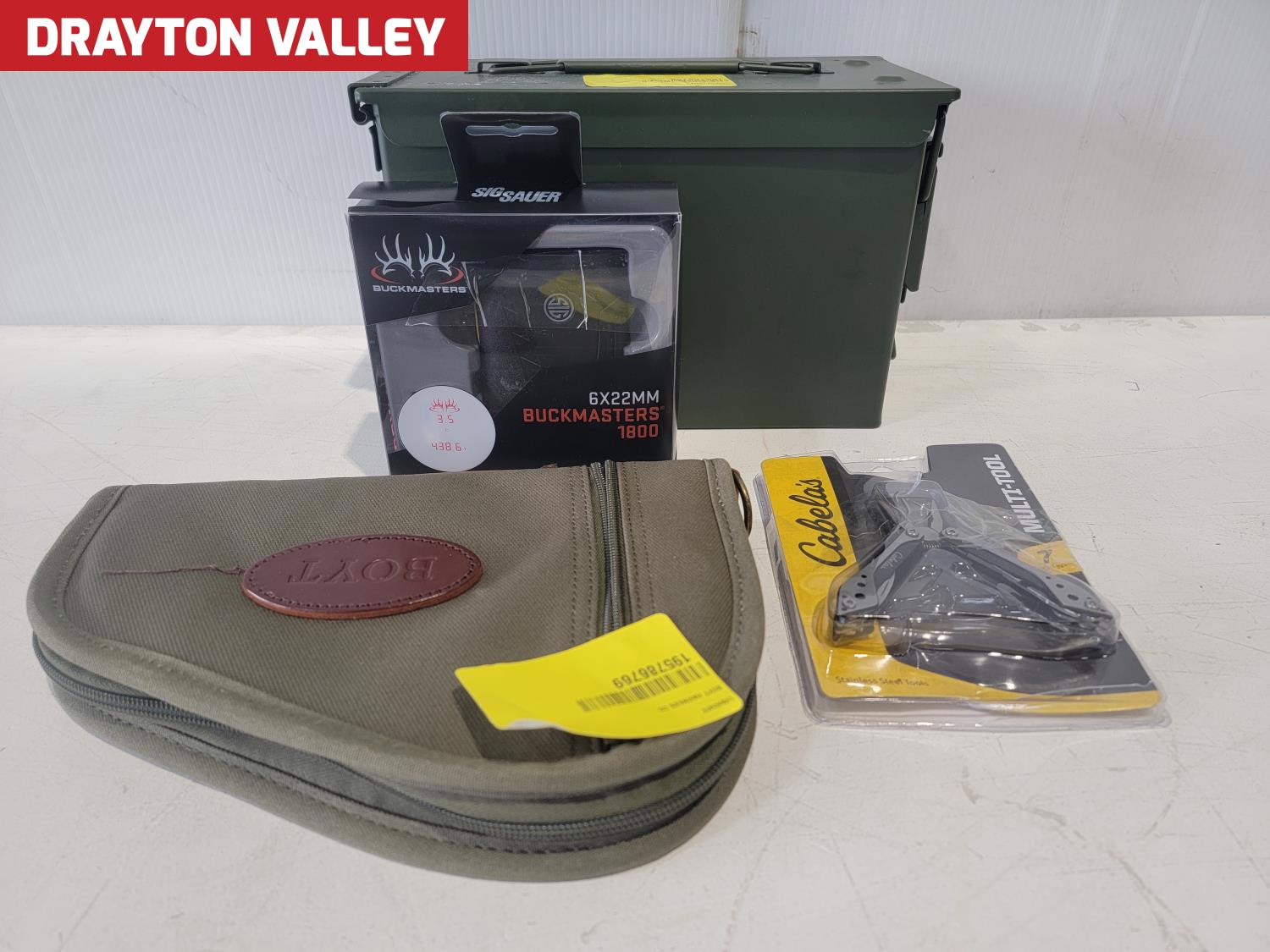 Boyt Handgun Case, Multi-Tool, Buckmasters Range Finder and Ammo Box ...