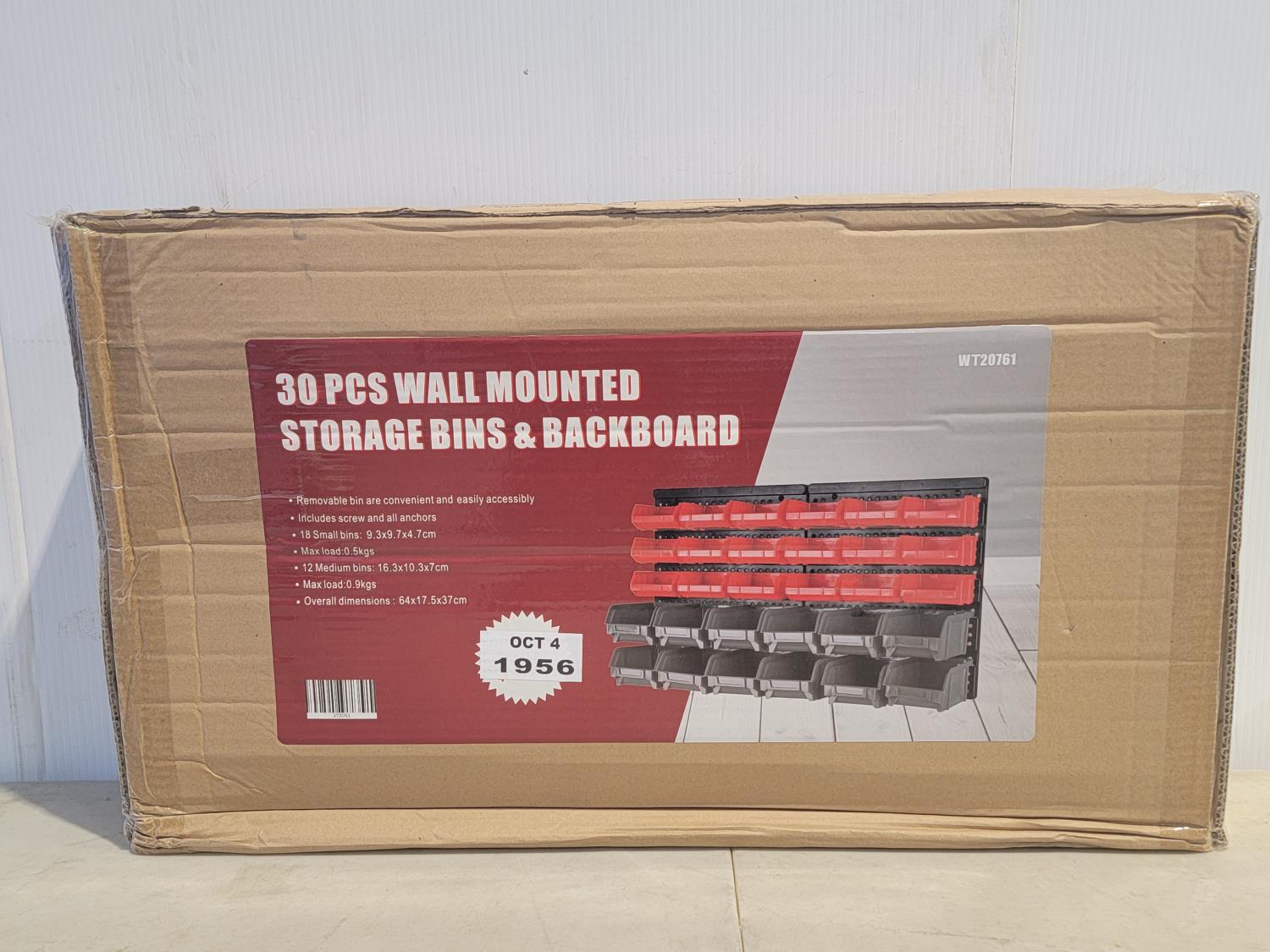 30 Piece Wall Mounted Storage Bins with Backboard (Unused) [25AC05997 ...
