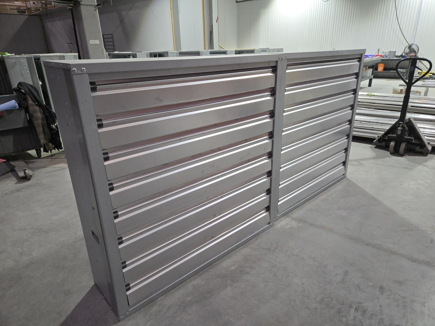 (2) Complete 48 Inch Fans with Housings, Wire Mesh Screens, Louvers ...