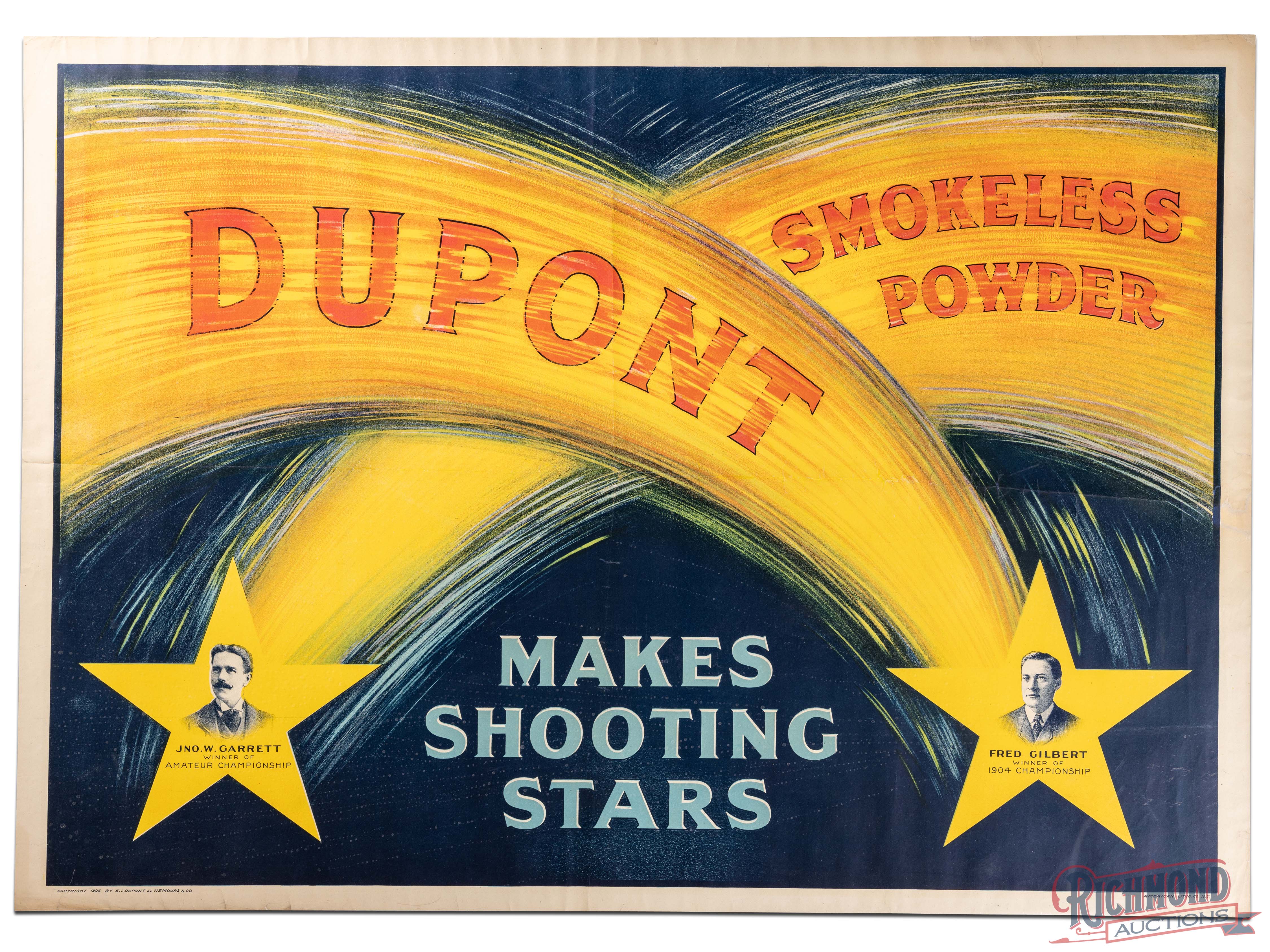 1905 Dupont Smokeless Powder "Makes Shooting Stars" Advertising Poster ...