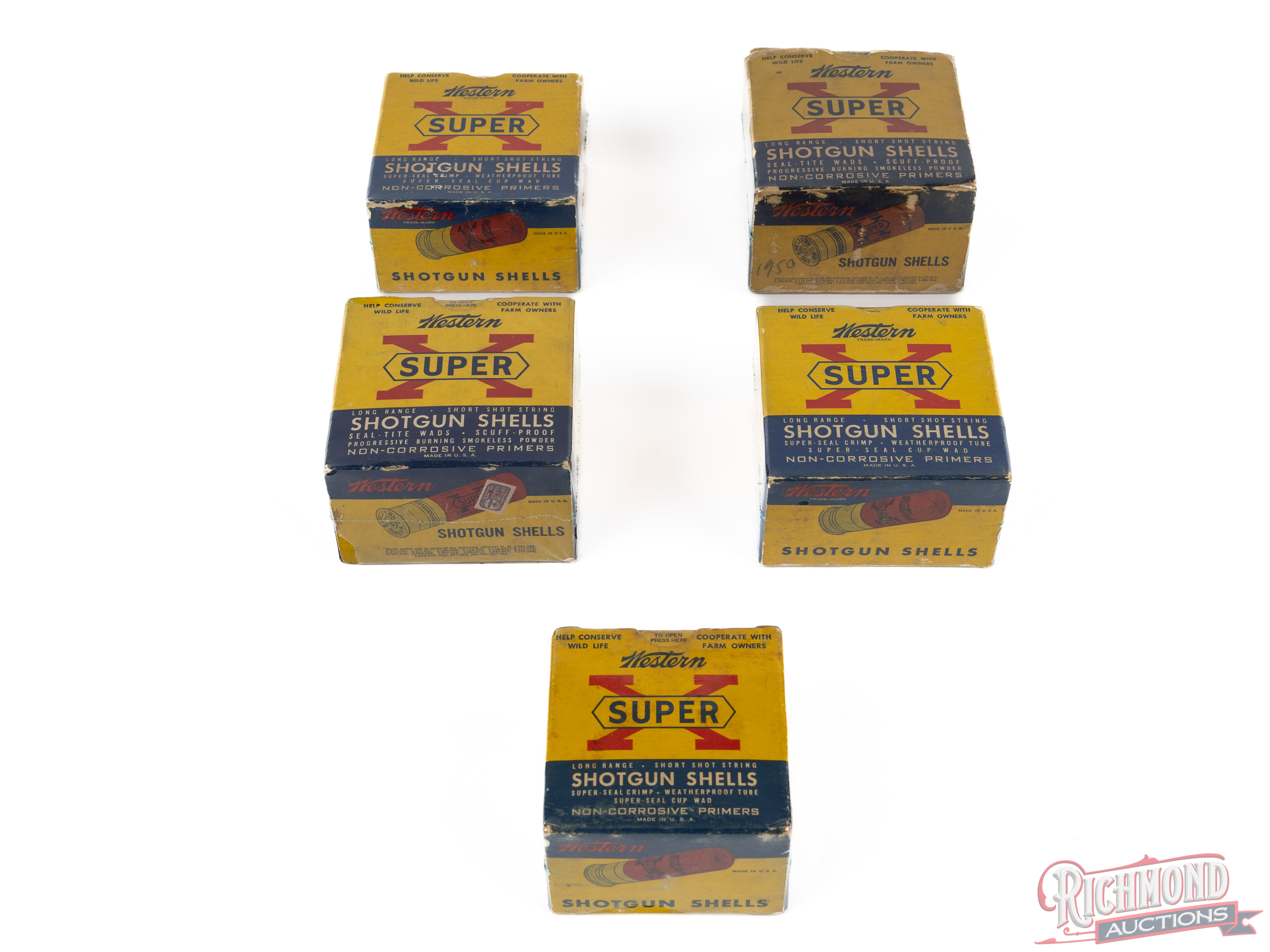 Five Collector Western Super X 10, 12 and 20 Gauge Shotshell Boxes ...