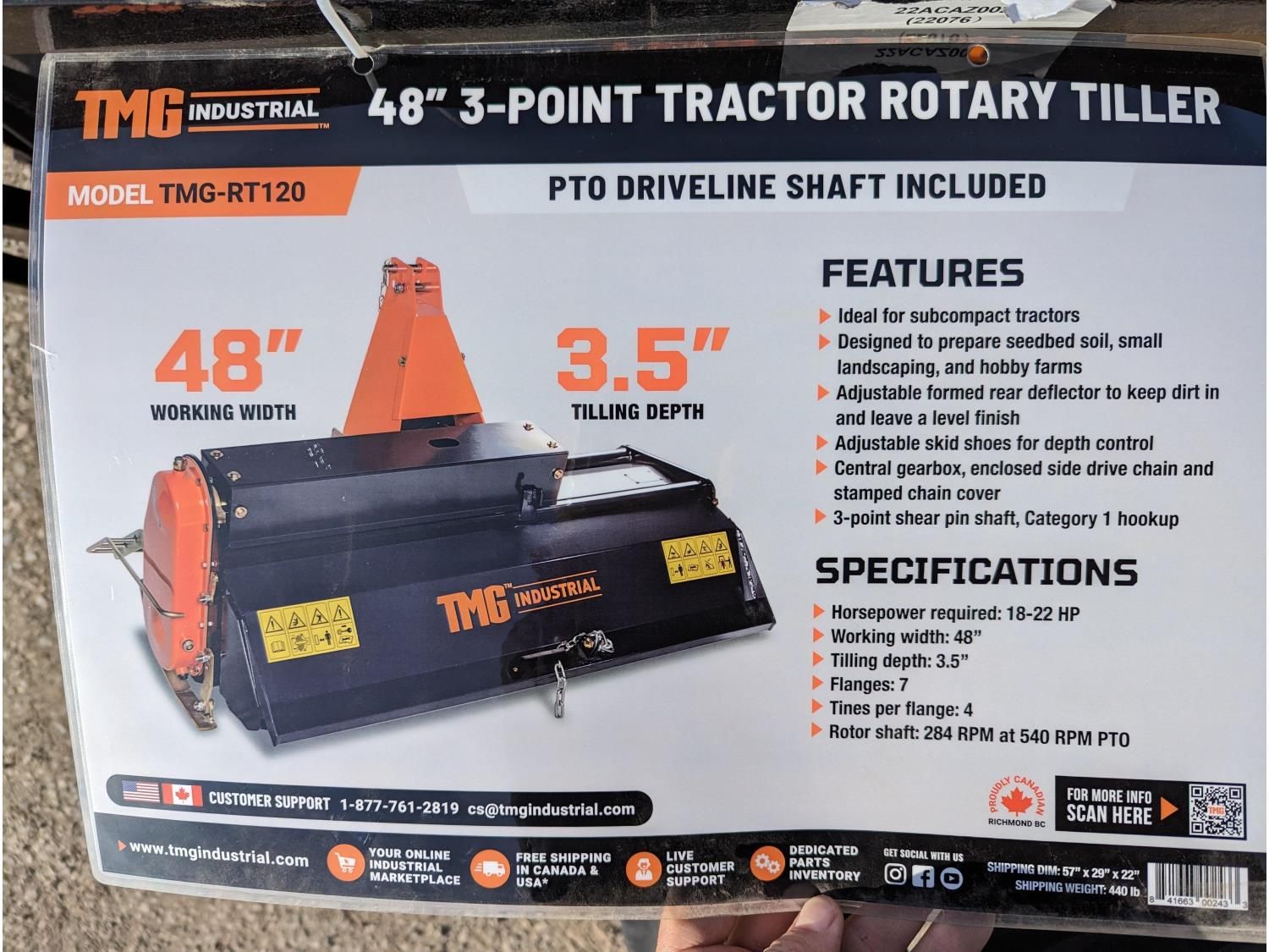 TMG Industrial RT120 48 Inch 3-Point Hitch Rotary Tiller (Unused ...