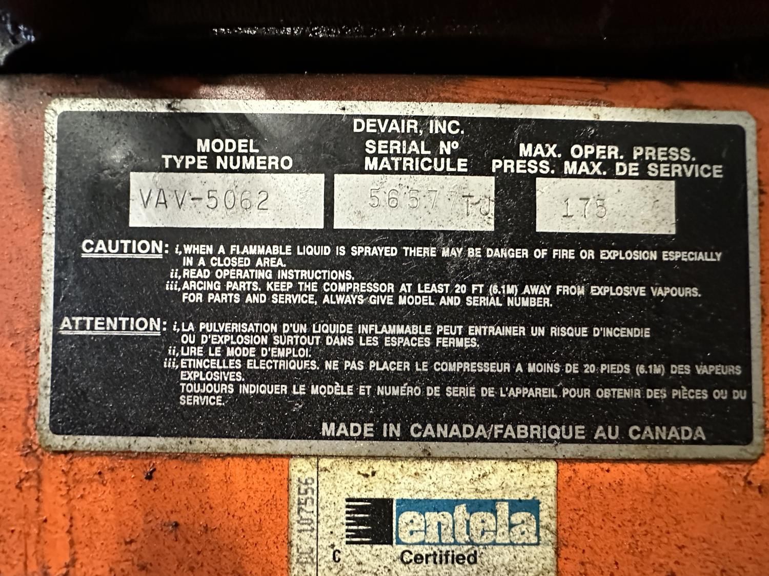 Devair 447 VAV-5062 120 Gallon Air Compressor [25CG32003-035] | Team ...