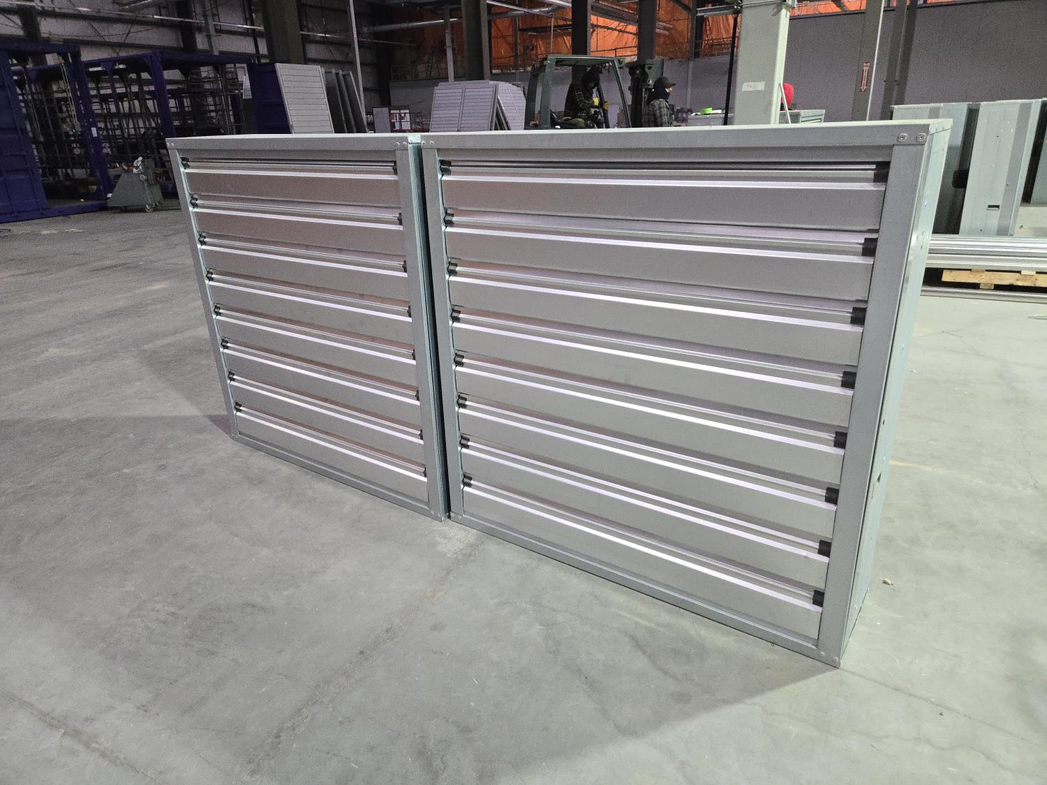 (2) Complete 48 Inch Fans with Housings, Wire Mesh Screens, Louvers ...