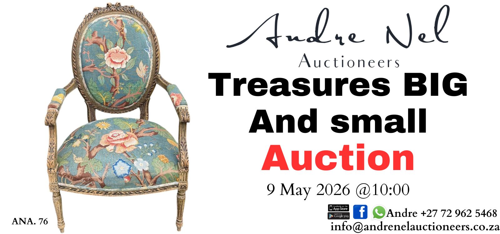 Treasures BIG And small Auction - 9 May 2026 | André Nel Auctioneers