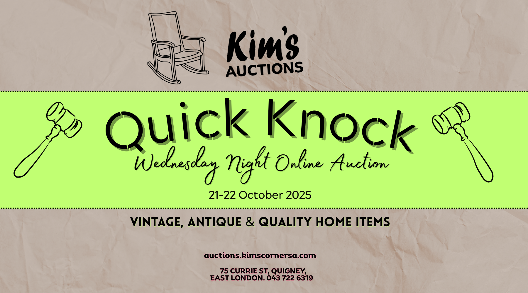 "Quick Knock" - Wednesday Night Auction - 22 October 2025 | Kim's Corner
