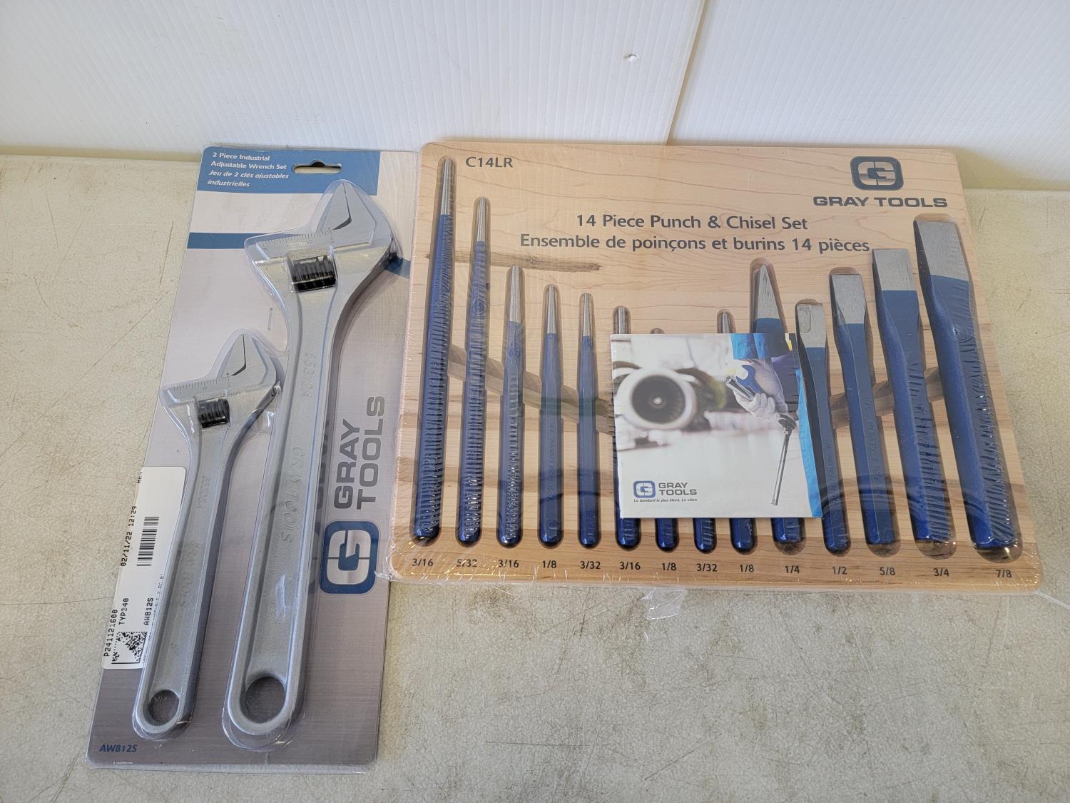Gray Tools 14 Piece Punch and Chisel Set & 2 Piece Adjustable Wrench ...