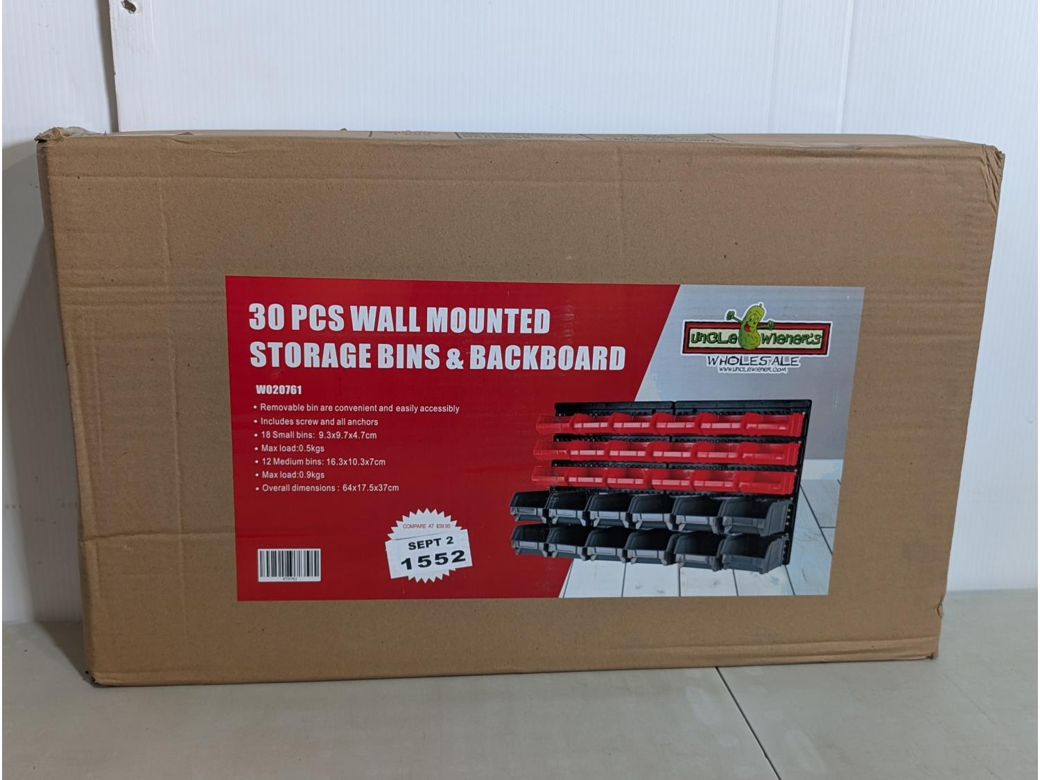 30 Piece Wall Mounted Storage Bins with Backboard (Unused) [24HE05997 ...