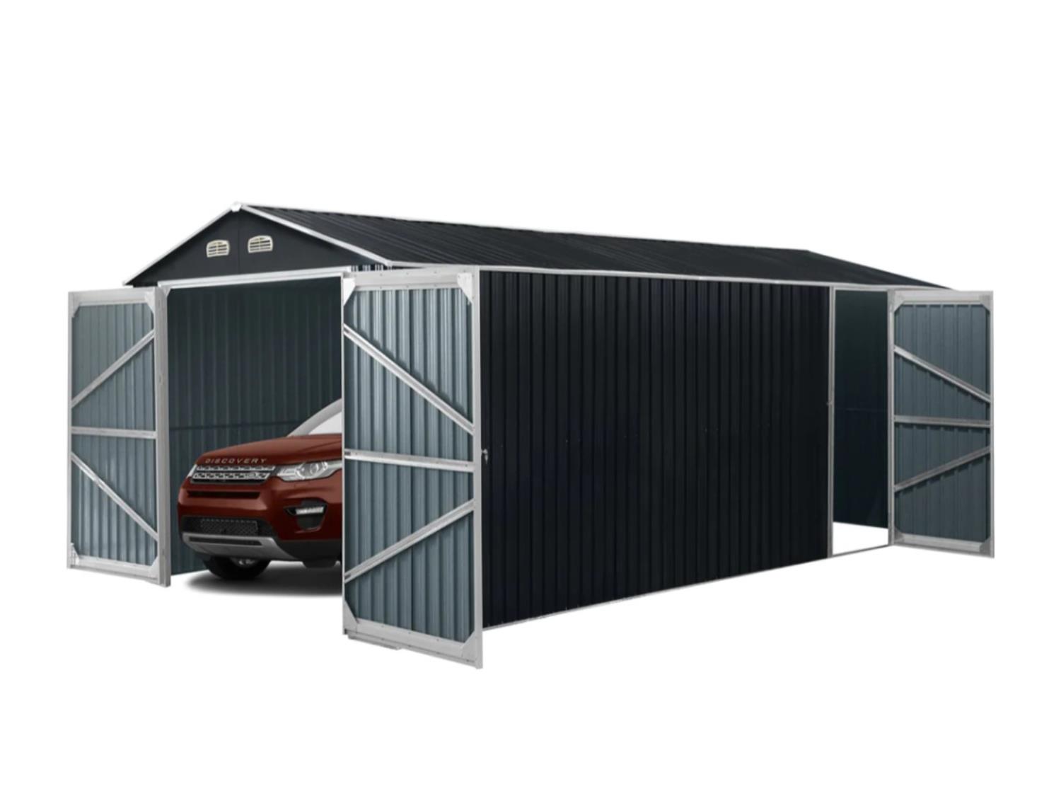 TMG Industrial MS1020A 10 Ft X 20 Ft Metal Garage Shed with Double ...