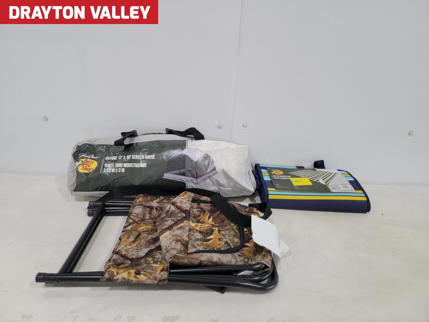 Bass Pro Shops Refuge 12 Ft X 10 Ft Screen House, Multipurpose Mat and Folding Chair [26AB10977 ...