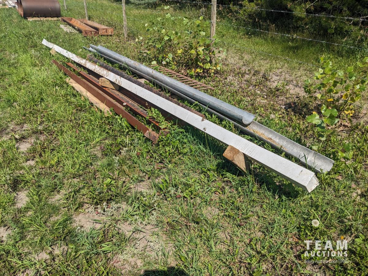 Qty of Metal Feed Troughs, (1) Eavestrough, 60 Inch Hog Panel ...