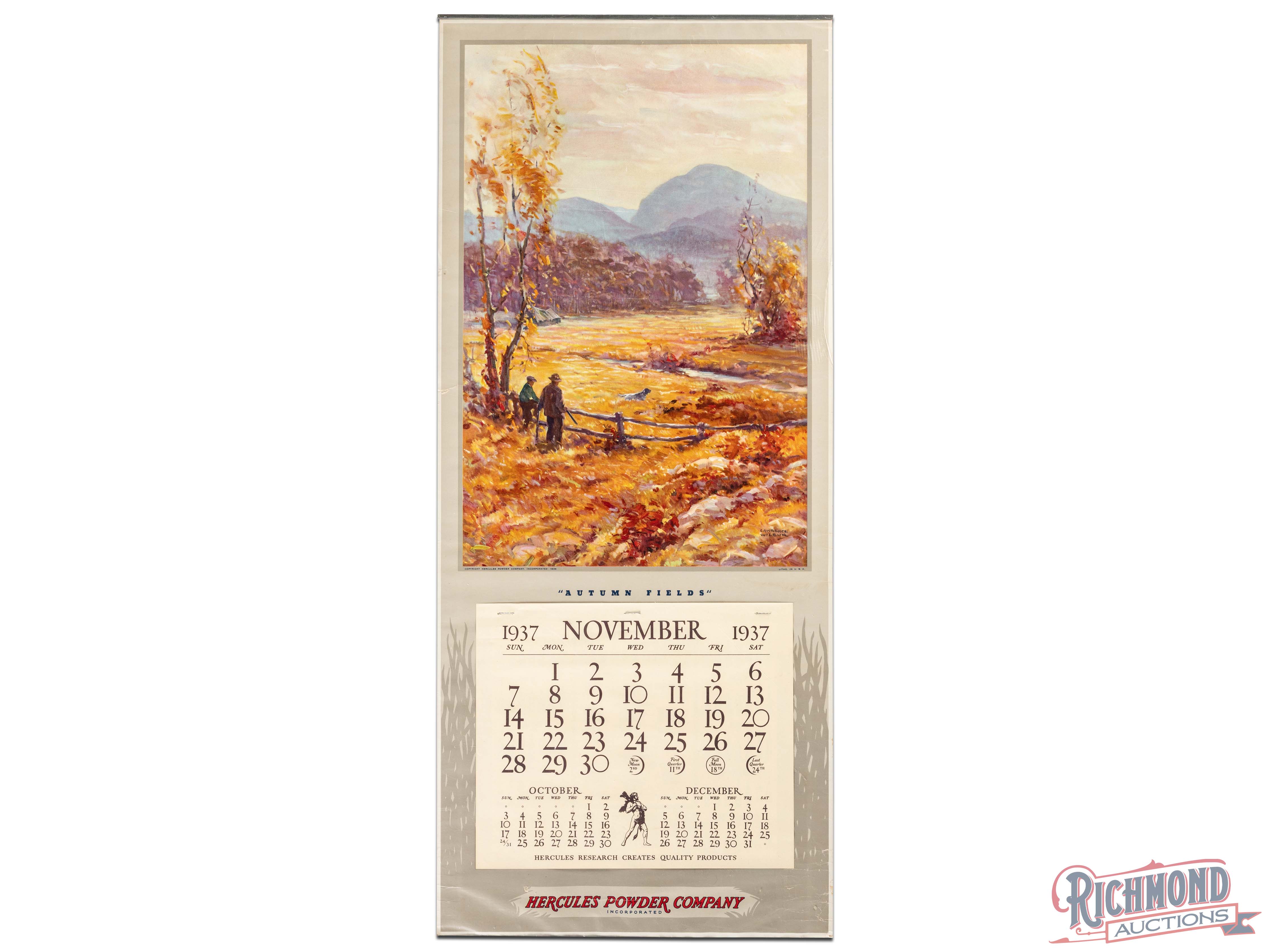 1937 Hercules Powder Company "Autumn Fields" Advertising Calendar ...