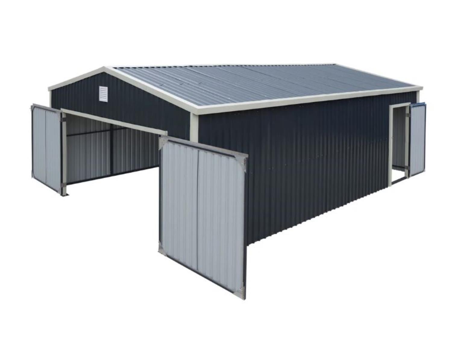 StanForge MS1624 16 Ft X 24 Ft Metal Garage Shed with Double Front ...