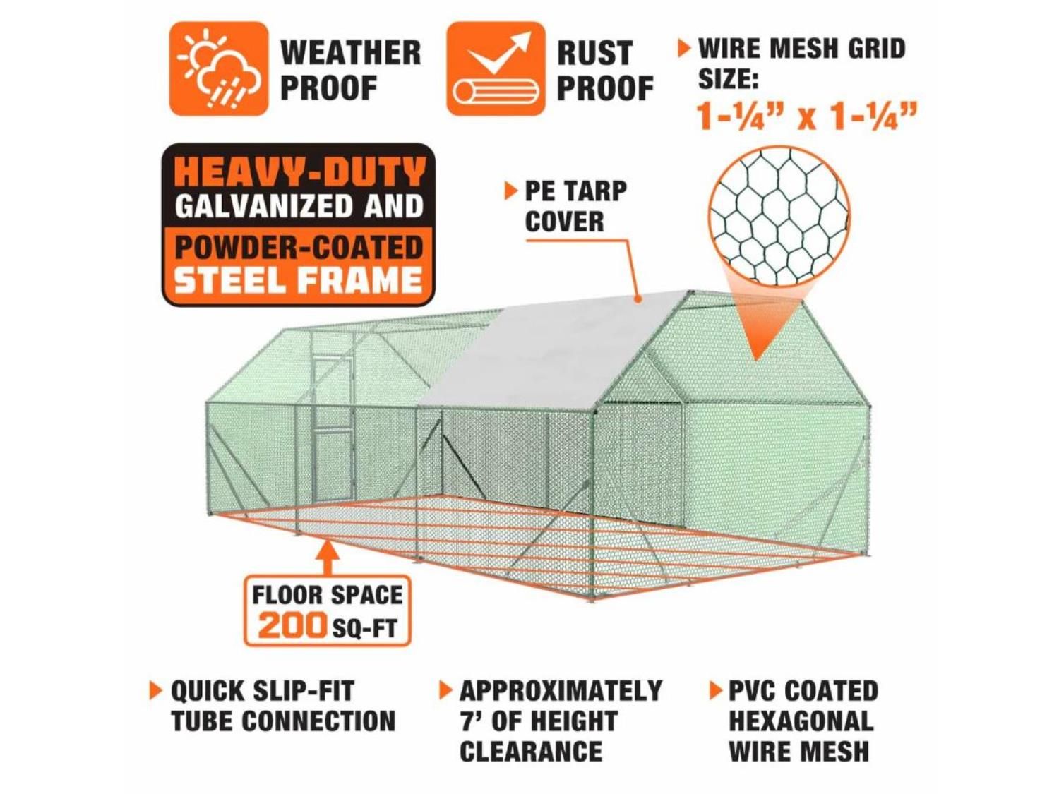 TMG Industrial TMG-CRS1020 10 Ft X 20 Ft Wire Mesh Chicken Run Shelter ...