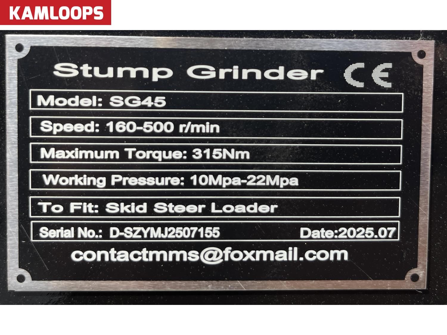 GIYI SG45 Hydraulic Stump Grinder - Skid Steer Attachment (Unused ...