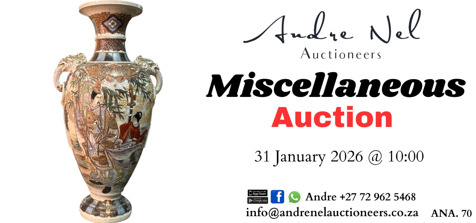 Miscellaneous Auction - 31 January 2026 @ 10:00 | André Nel Auctioneers