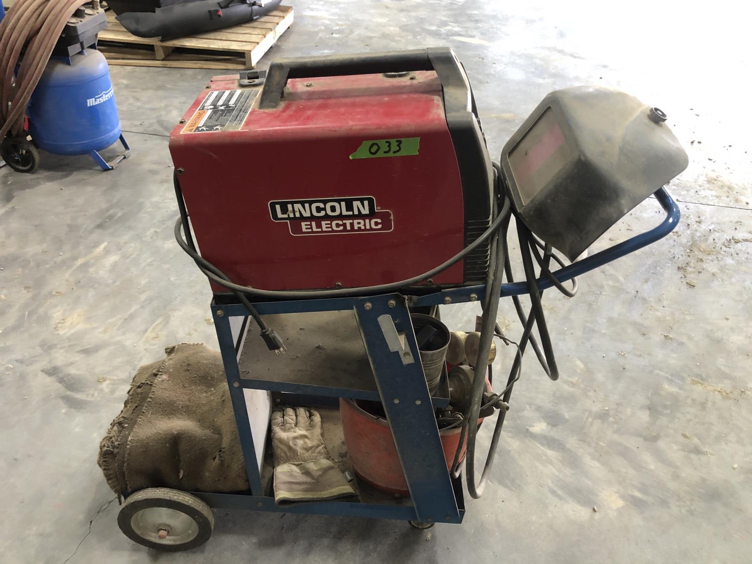 Lincoln Electric Mig-Pak 140 Welder On Wheeled Cart with Qty of Welding ...
