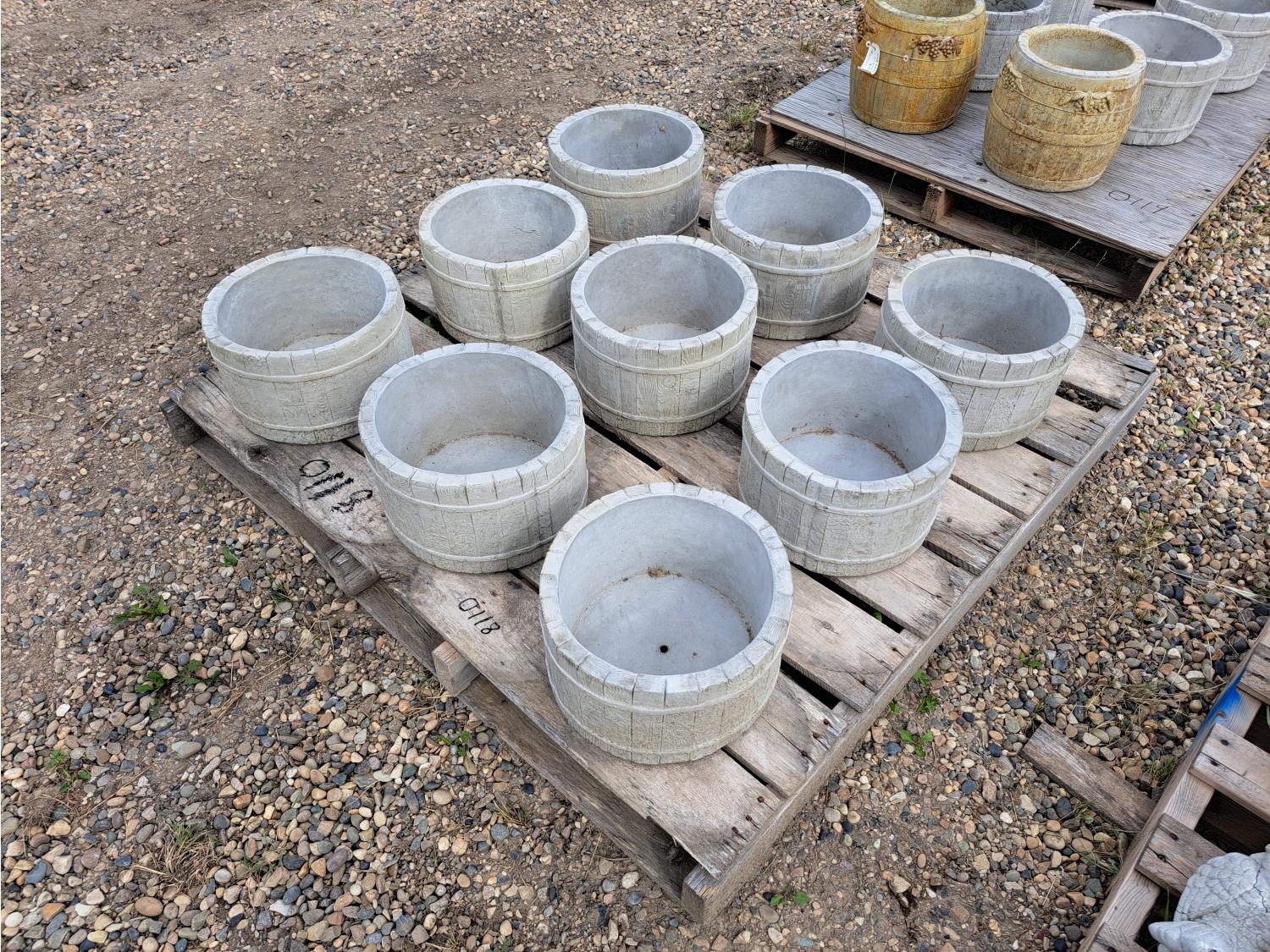 (9) Concrete Lawn Decor Barrel Planters (Unused) [24IJ07001-118] | Team ...